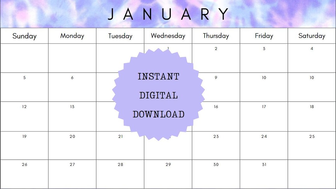 Tie Dye 2025 Monthly Calendardigital Downloadgoodnotes, Printable - Etsy