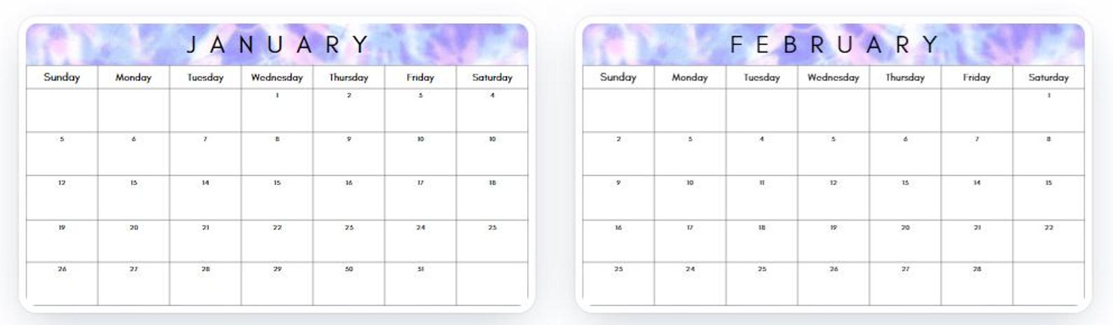 Tie Dye 2025 Monthly Calendardigital Downloadgoodnotes, Printable - Etsy