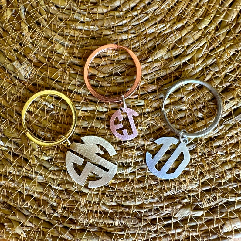 Personalized Monogram Keychain, Custom Initial Letters Handmade Metal ...