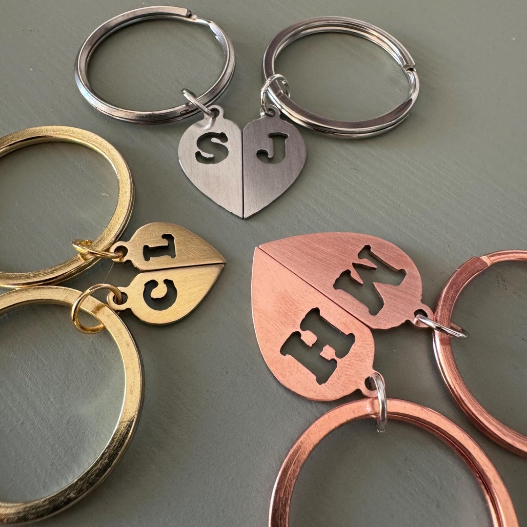 Personalized Half Heart Keychain Set: Monogrammed Stainless Steel ...