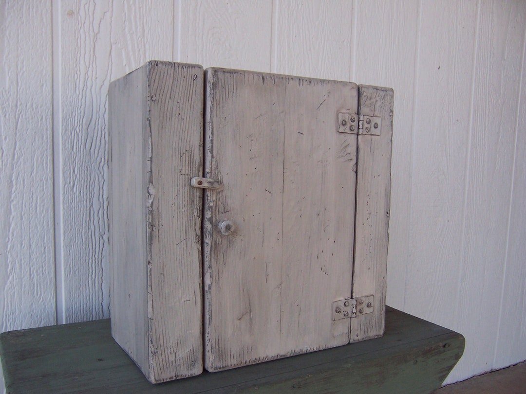 Wall Cabinet Primitive Small Cupboard Shelf Cottage Shabby Chic Hanging ...