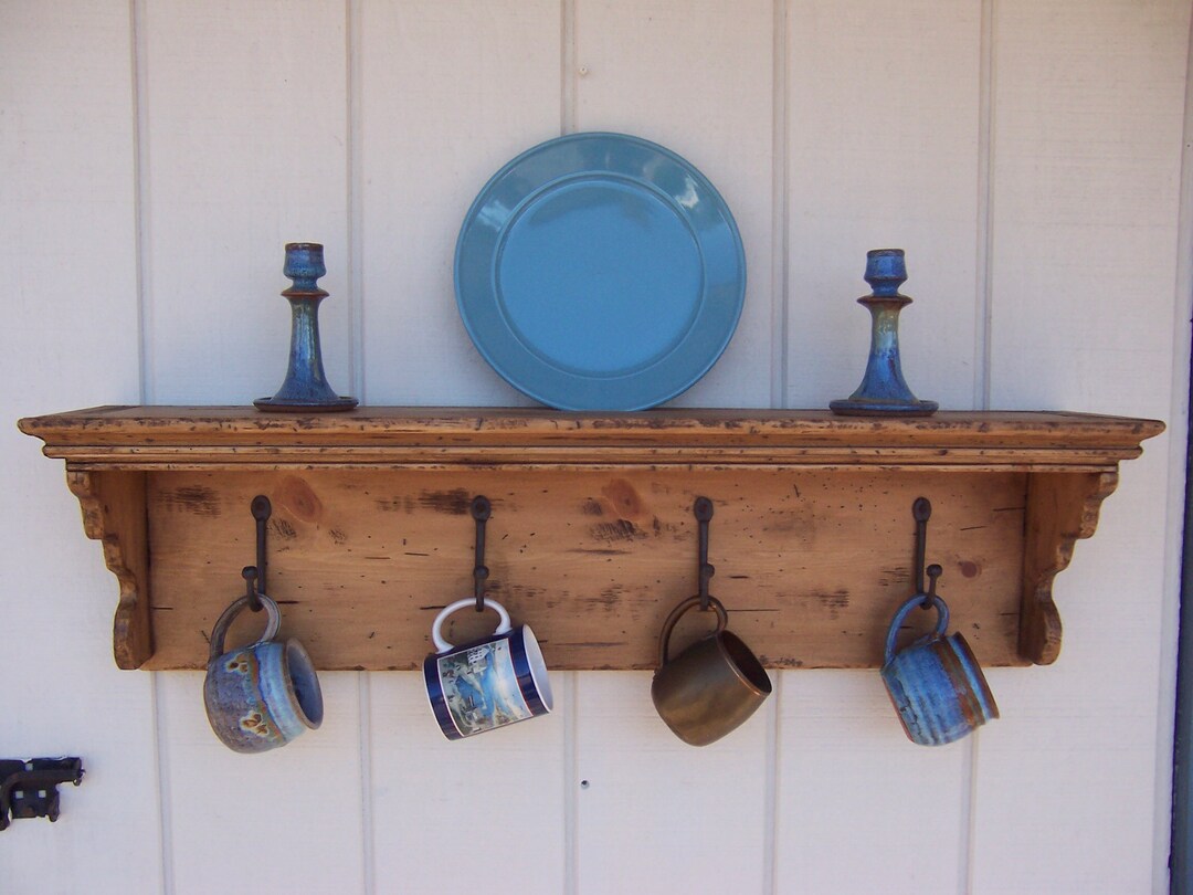 Primitive Shelf Plate Rack Rustic Country Wood Dish Distressed Shabby ...