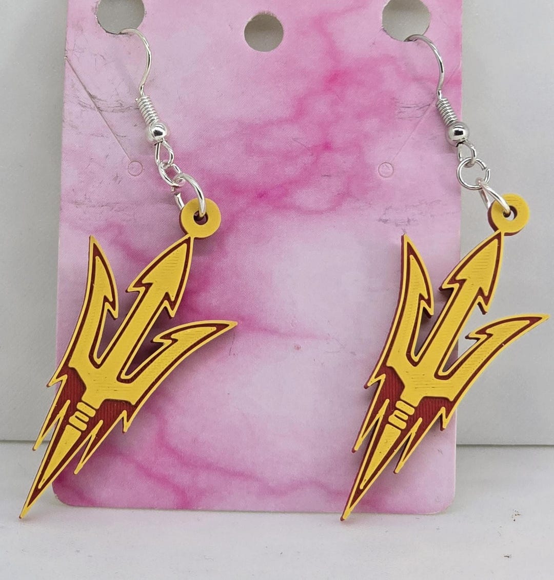 Trident Dangle Earrings: Red & Gold 3D Printed Asymmetrical Design - Etsy