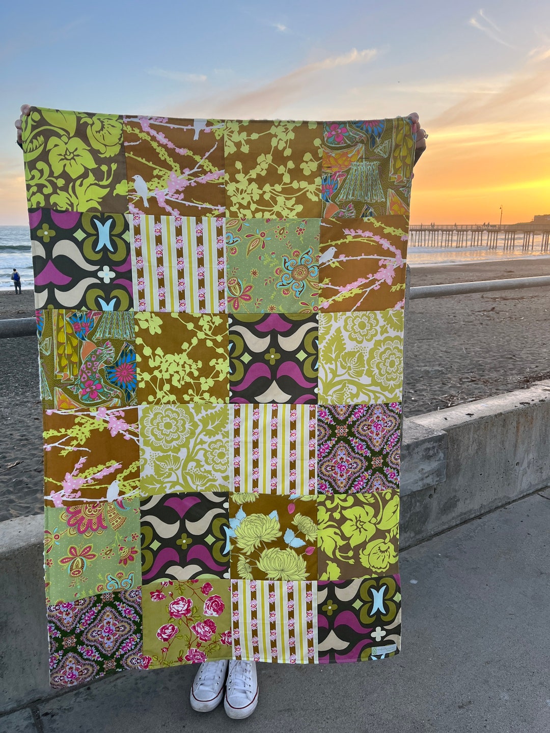 Amy Butler Green and Raspberry Throw, Jennifer Paganelli Adult Minky ...