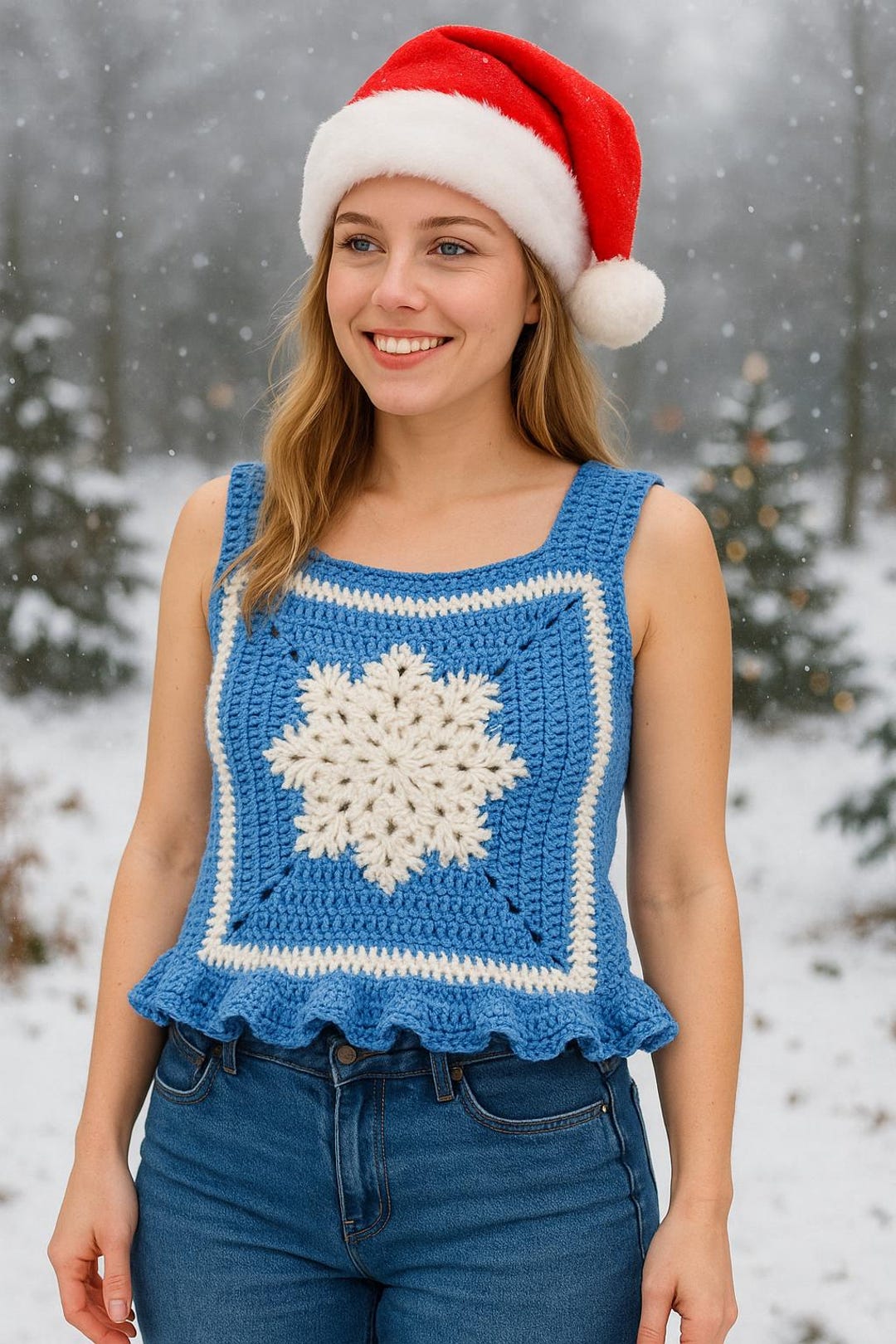 Handmade Crochet Snowflake Tank Top | Ruffle Hem, Vintage Winter Shirt ...