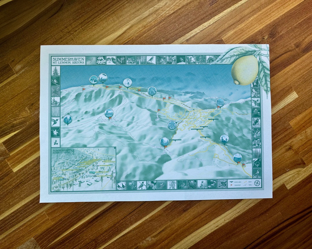 Mt Lemmon Arizona Map Print - 12x18 Inches - Summerhaven Mt Lemmon Map ...