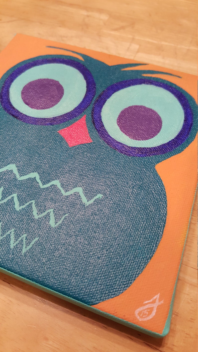 Colorful Owl Teal Yellow and Turquoise Owl on Canvas | Etsy
