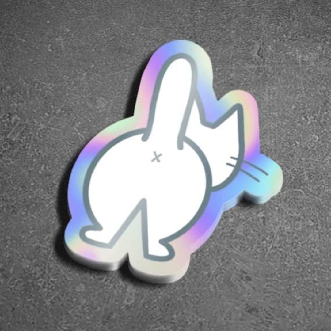 Holographic White Cat Butt Vinyl Waterproof Sticker - Rainbow ...