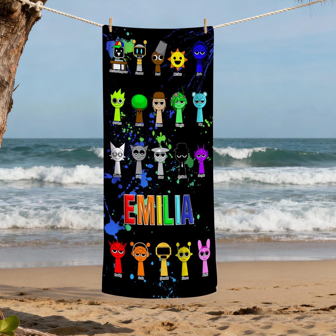 Personalized Sprunki Beach Towel, Custom Name Bath & Pool Towel, Summer ...