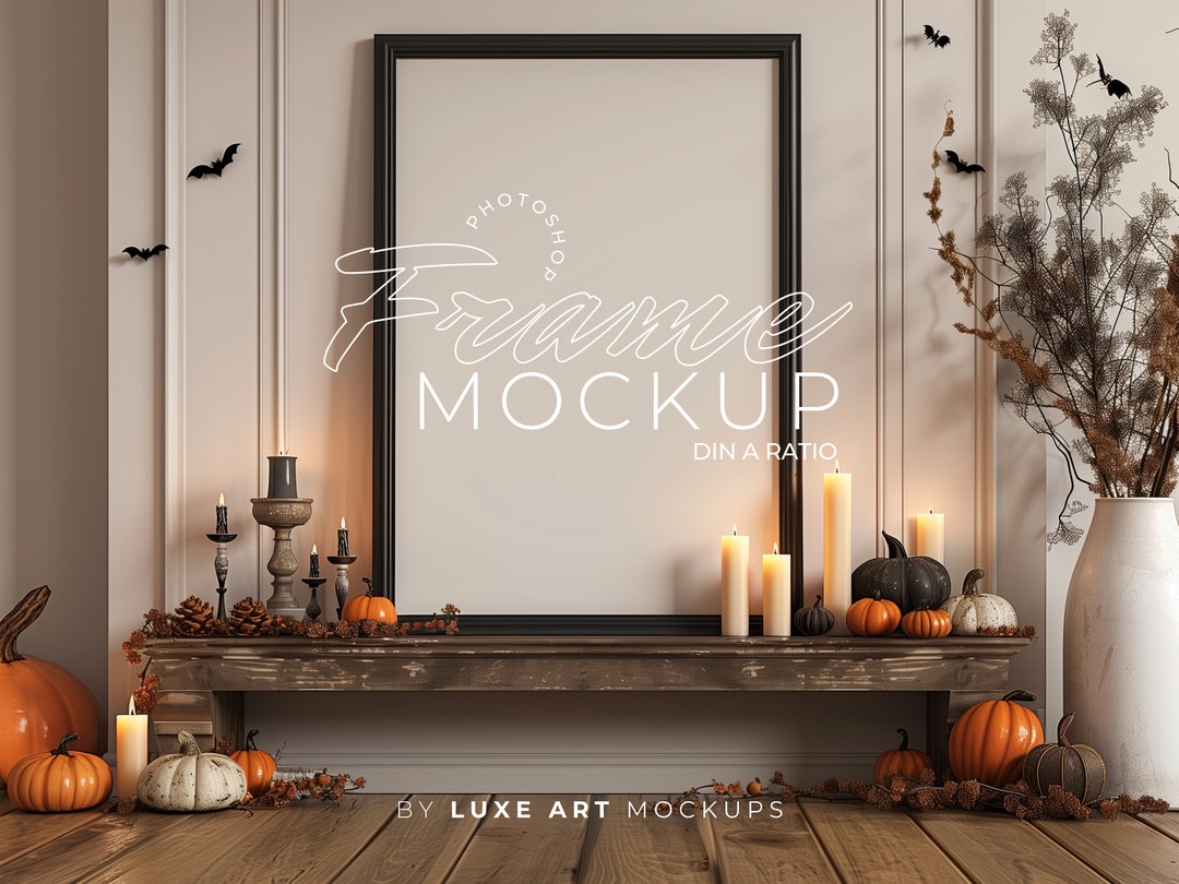 Spooky Vertical Fall Artwork PSD Mockup | DIN A Ratio | Black Frame ...