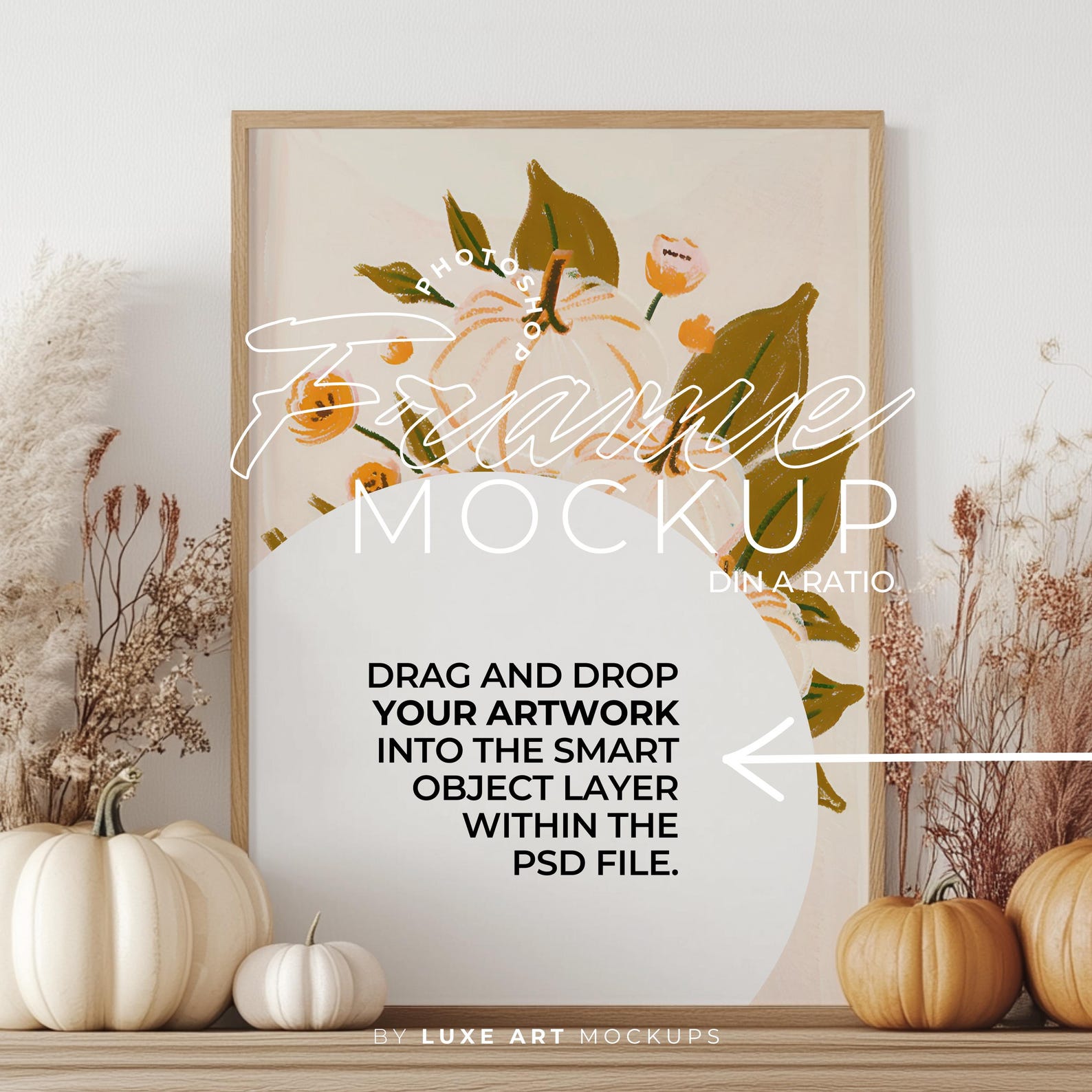 Elegant Vertical Fall Artwork PSD Mockup | DIN A Ratio | Wooden Frame ...