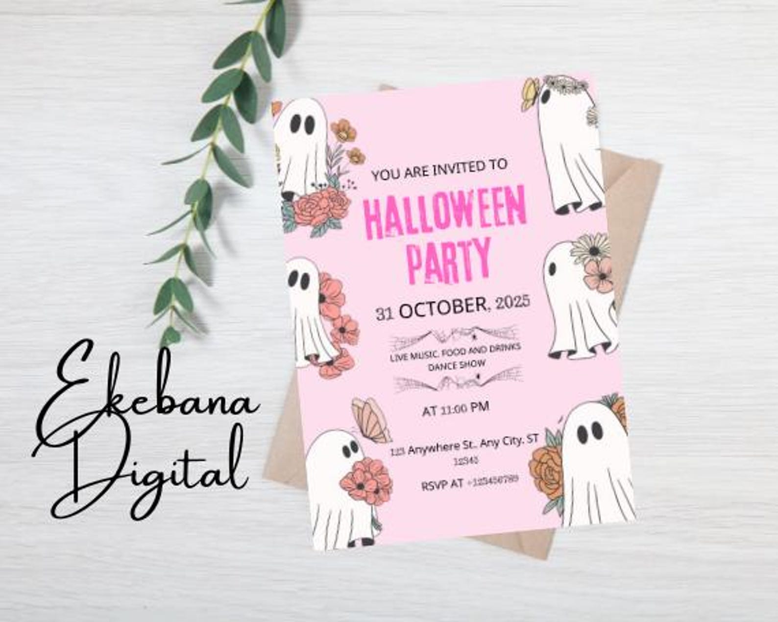 Editable Spooky One Invitation Pink, Halloween Ghost Party Invite, Cute ...