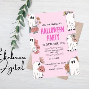 Editable Spooky One Invitation Pink, Halloween Ghost Party Invite, Cute ...