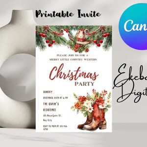 Editable Western Christmas Party Invitation Template Printable Cowboy ...