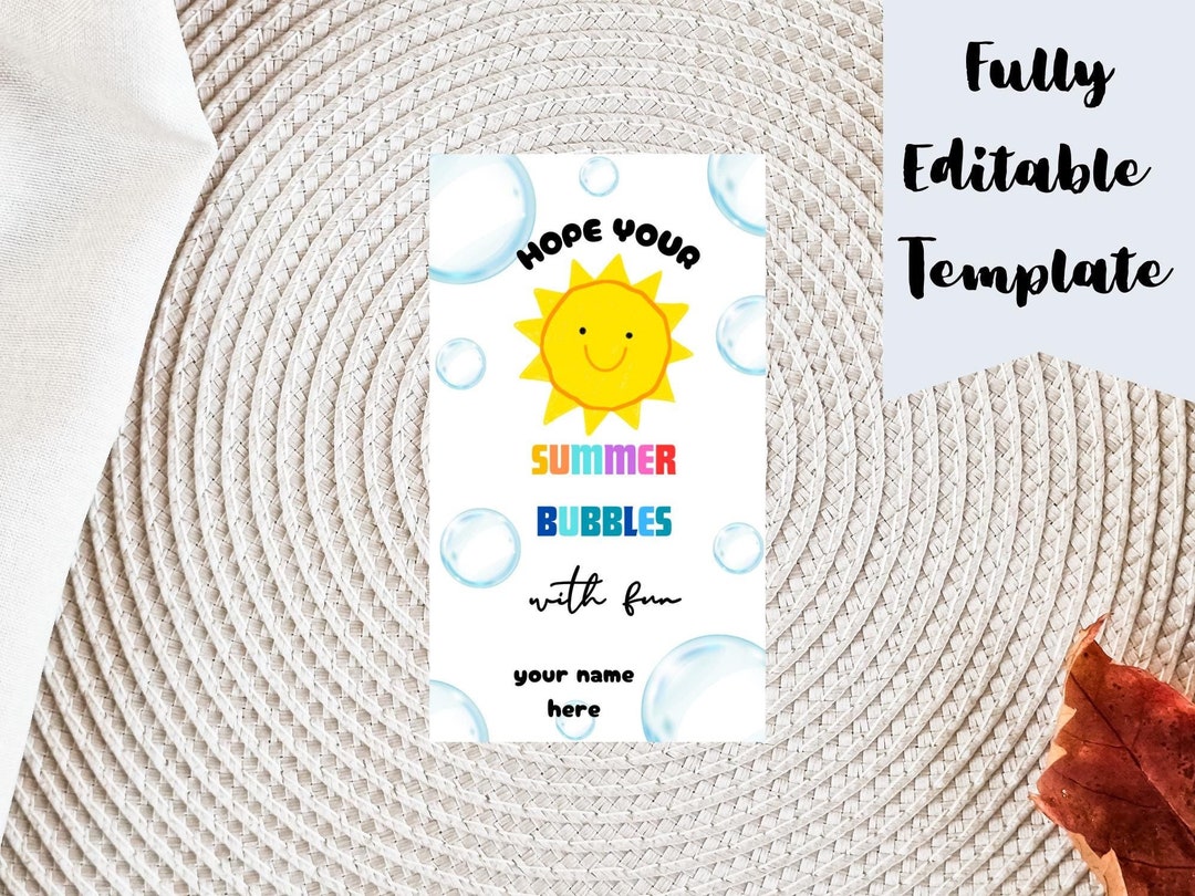 Editable Summer Bubbles Gift Tags, Printable Favor Tag Template ...