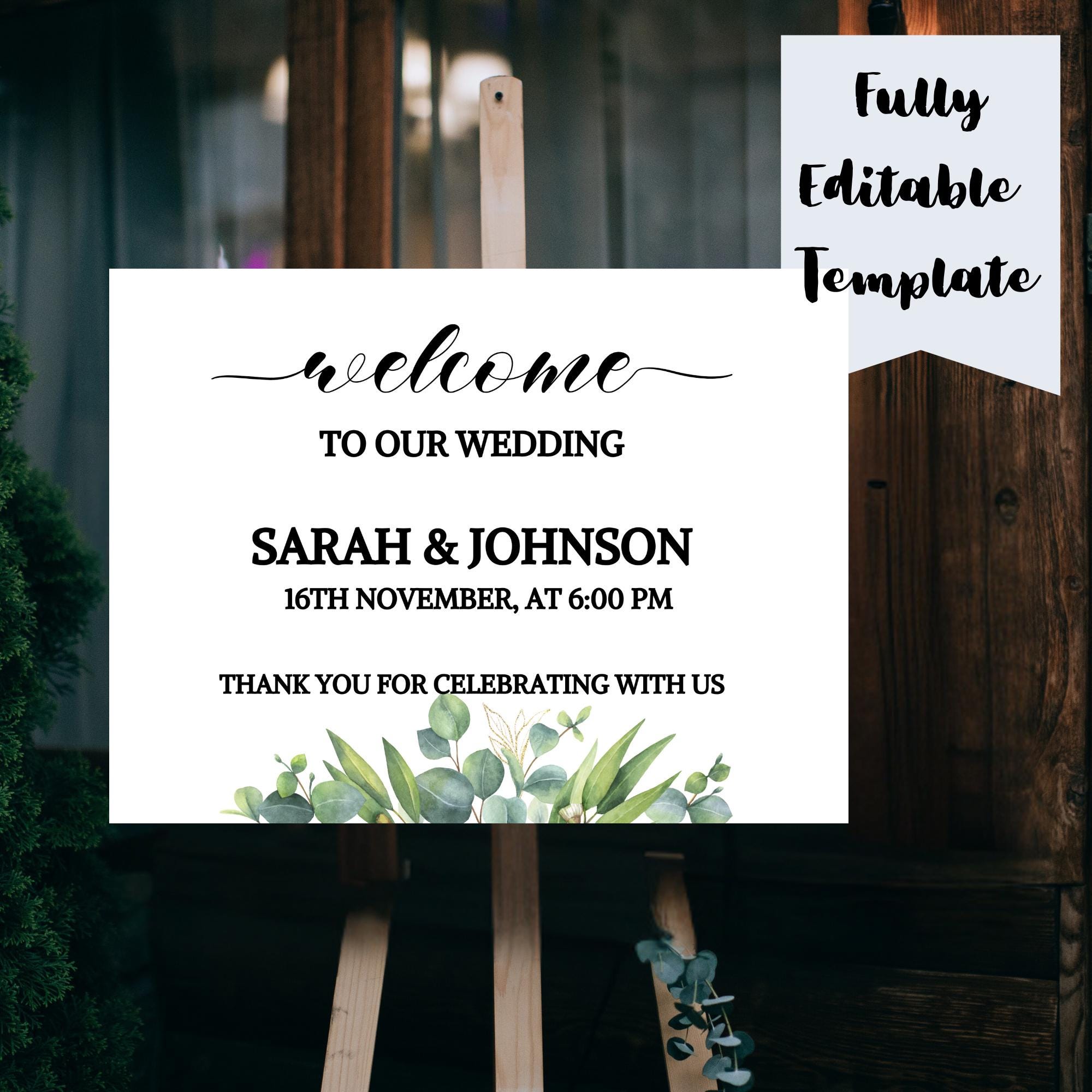 Editable Wedding Welcome Sign Template, Printable Welcome to Our ...