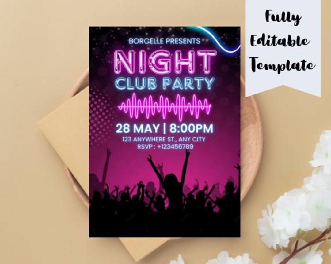 Editable Night Club Theme Birthday Party Invitation Template, Dancing ...