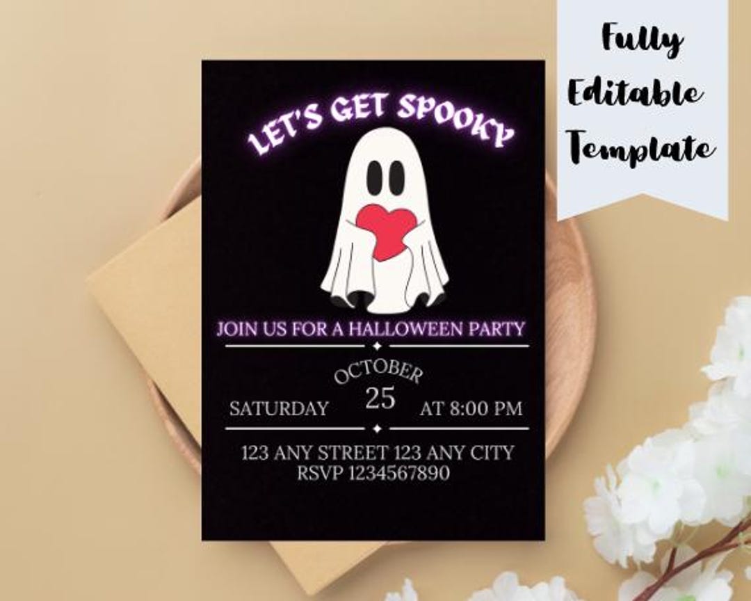 Editable Let's Get Spooky Halloween Invitation Template Digital ...