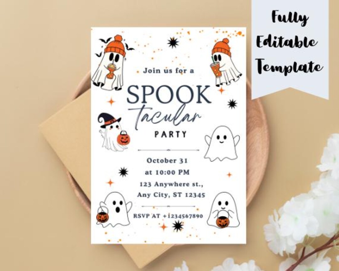Editable Halloween Birthday Invitation, Halloween Ghost Invitation ...
