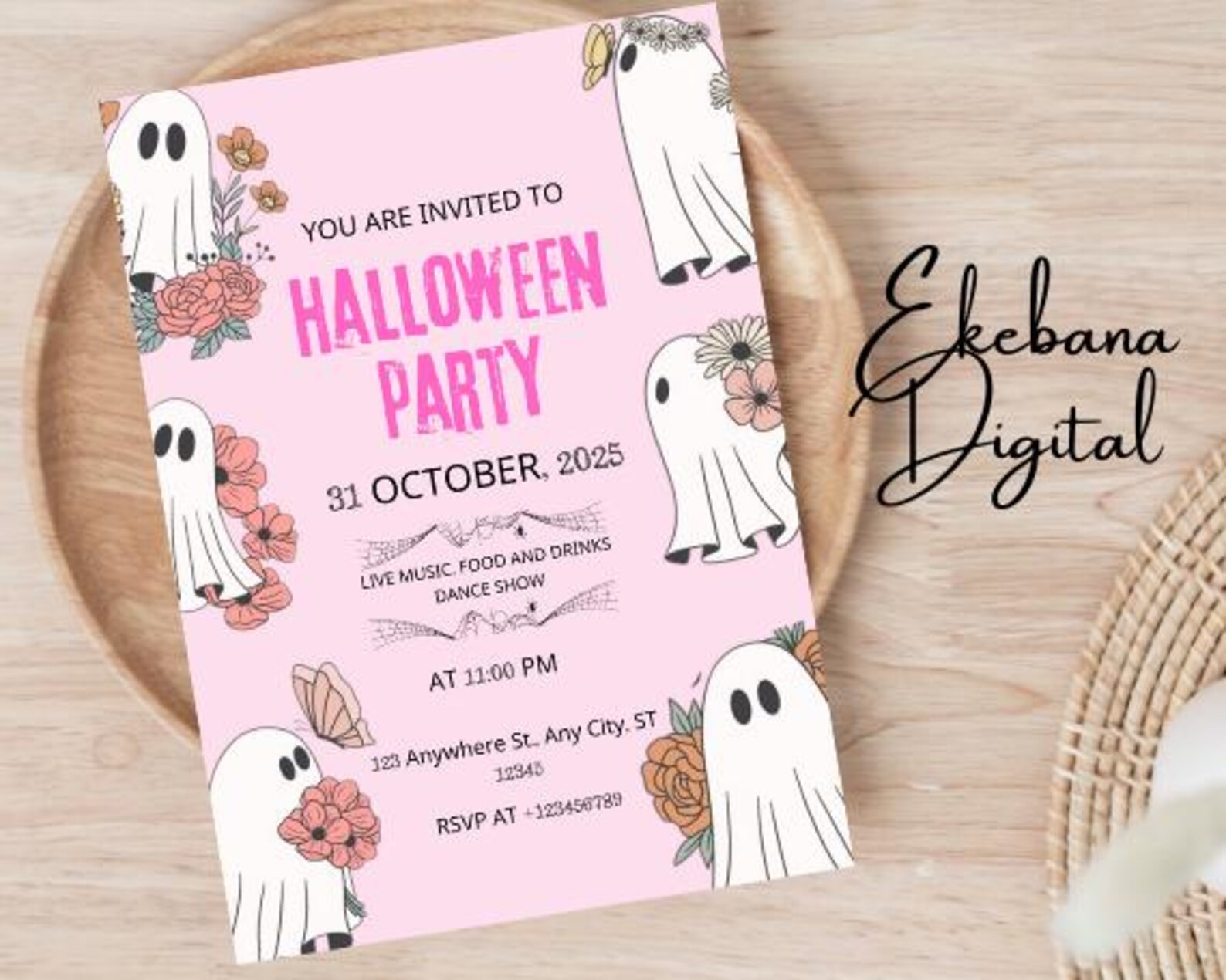 Editable Spooky One Invitation Pink, Halloween Ghost Party Invite, Cute ...
