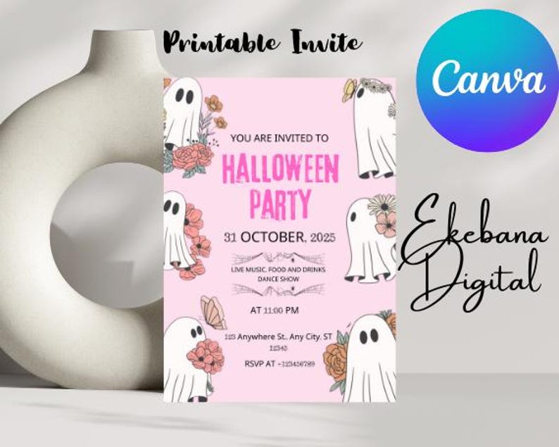 Editable Spooky One Invitation Pink, Halloween Ghost Party Invite, Cute ...