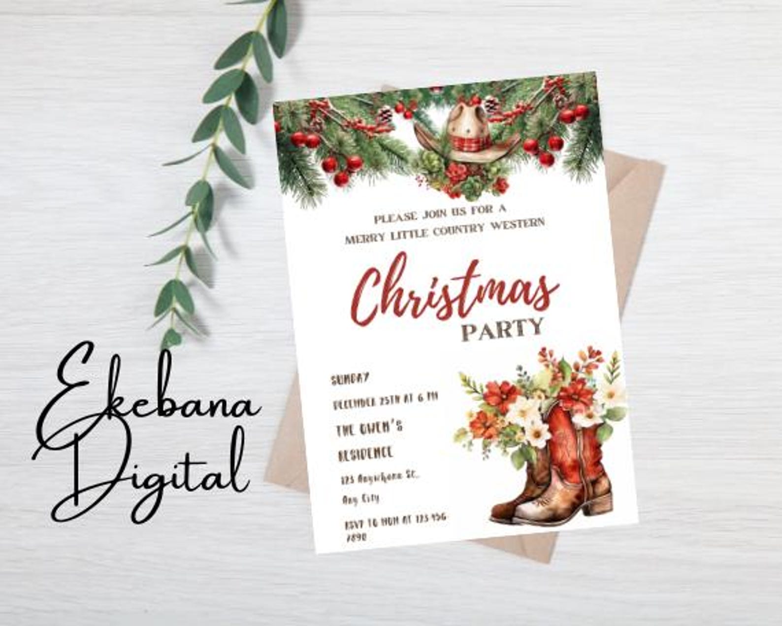 Editable Western Christmas Party Invitation Template Printable Cowboy ...