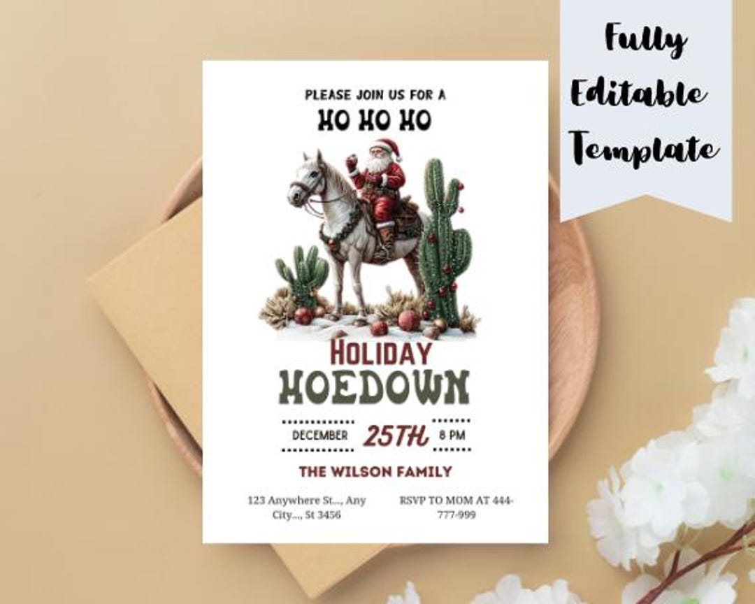 Editable Christmas Hoedown Invitation, Holiday Party Invite, Western ...