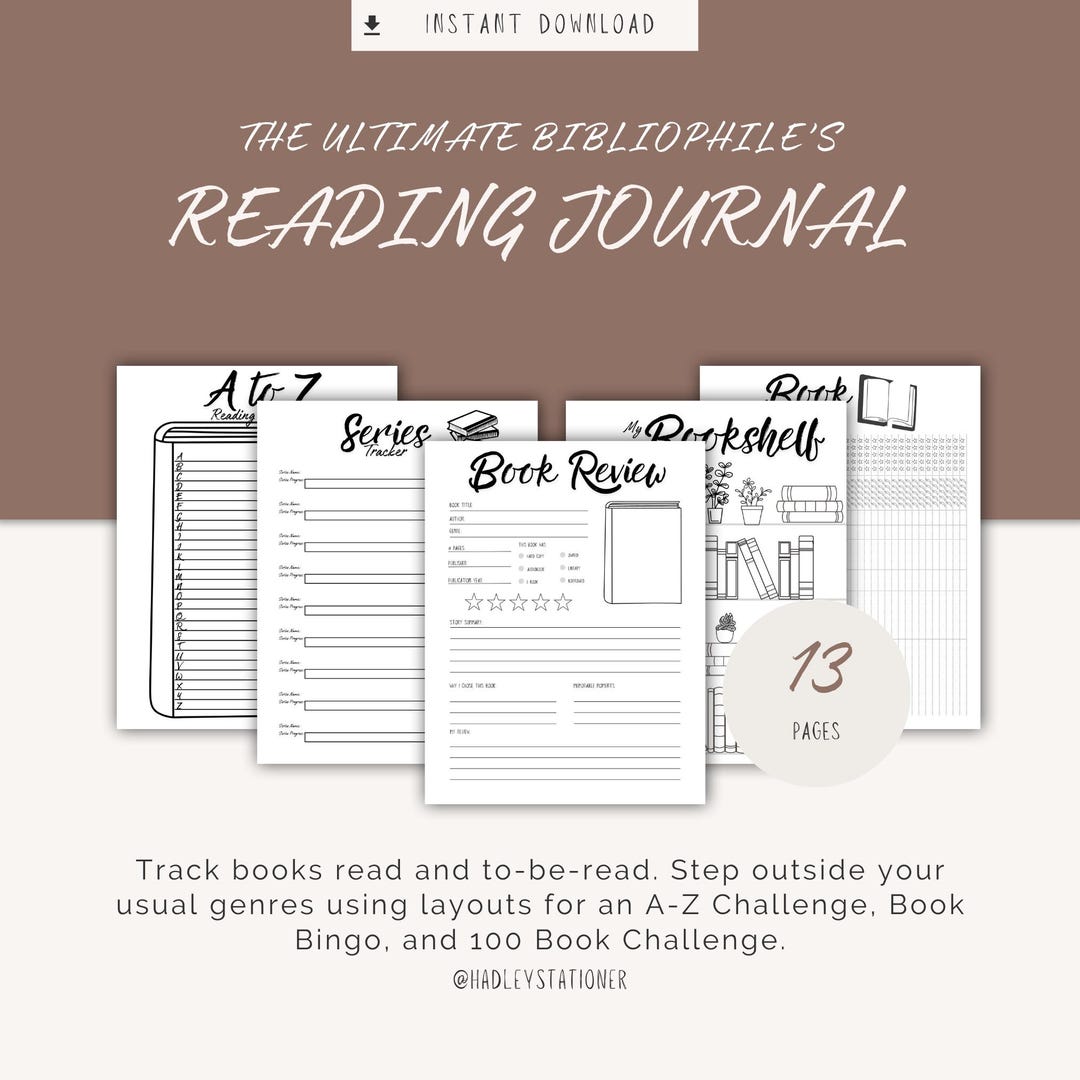 Reading Journal for Bibliophile, Book Planner, Tracker Bundle, Instant ...