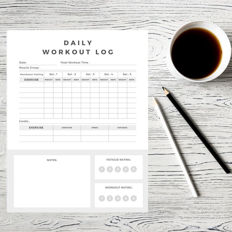 Workout Log Exercise Tracker Fitness Digital Download Printable - Etsy