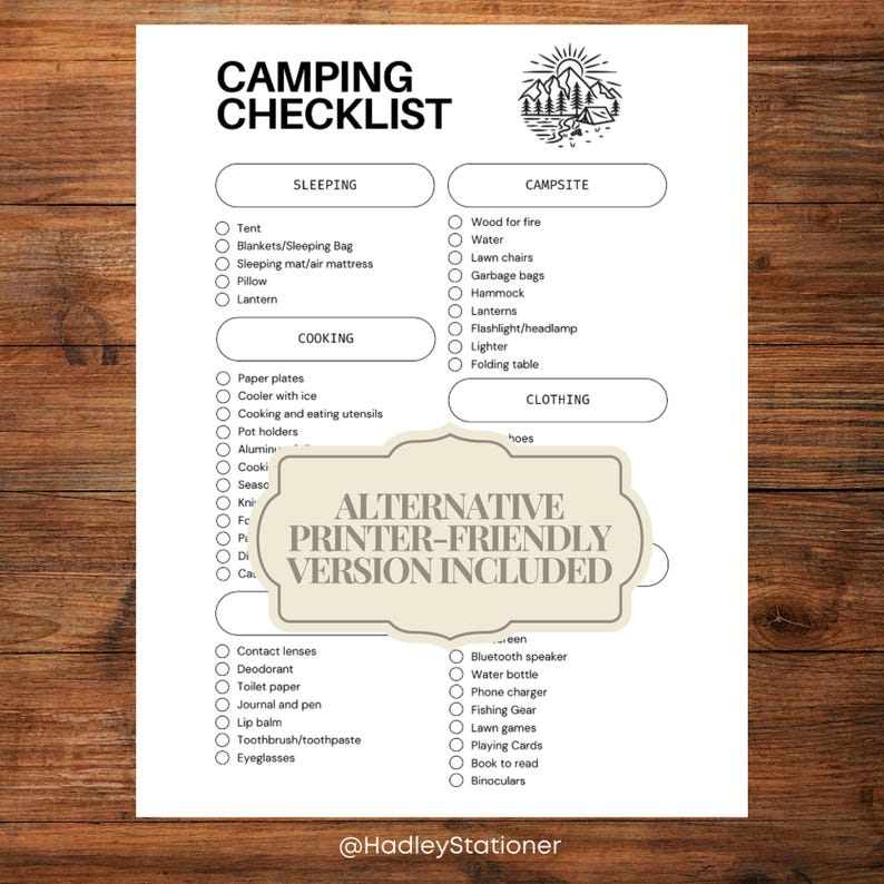 Camping Checklist | Packing List | Digital Download | Printable PDF - Etsy