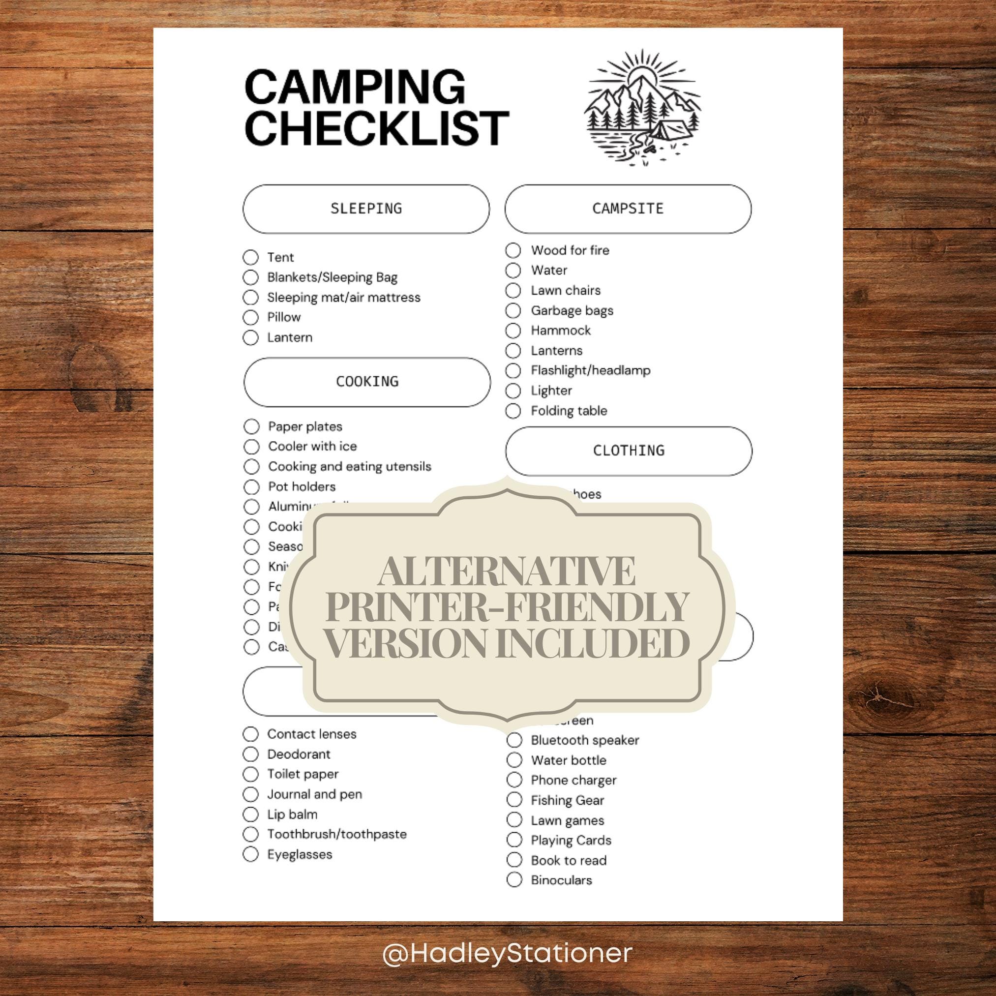 Camping Checklist | Packing List | Digital Download | Printable PDF - Etsy