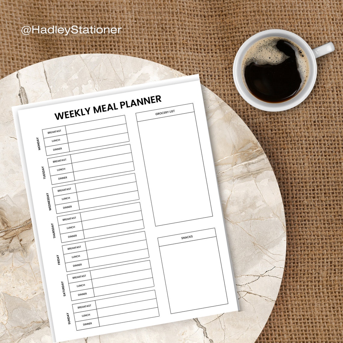 Weekly Meal Planner - Grocery List - Digital Download - Printable PDF ...