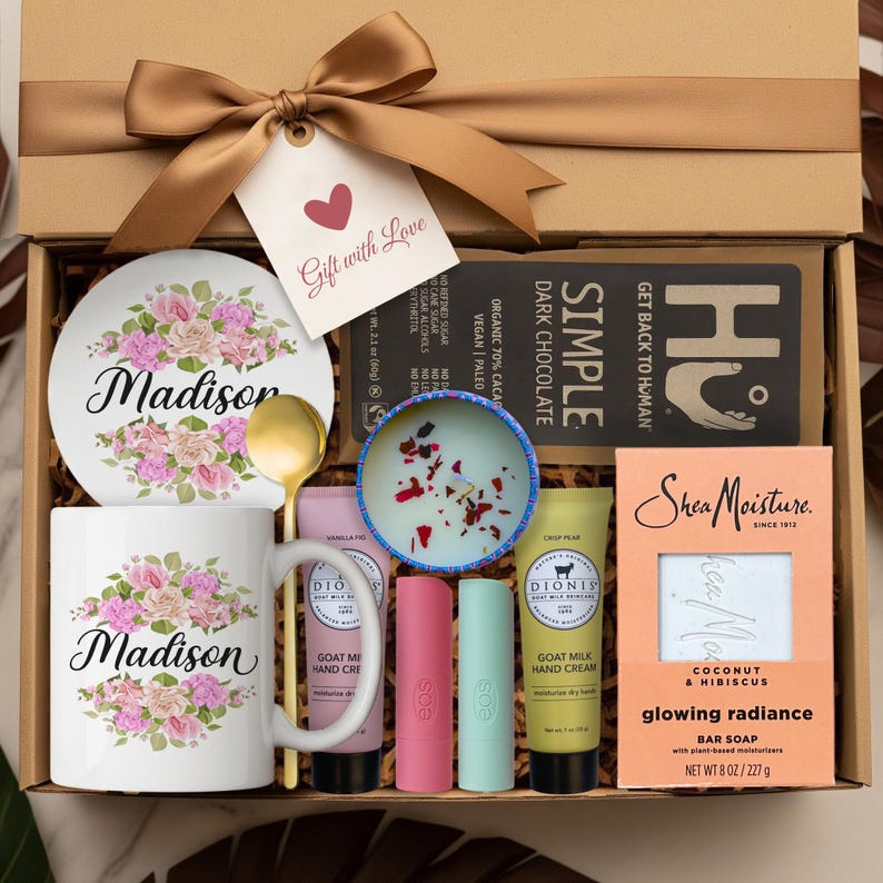 Hug in A Box Women Gift Basket for Her With Name Sentimental Gift for ...