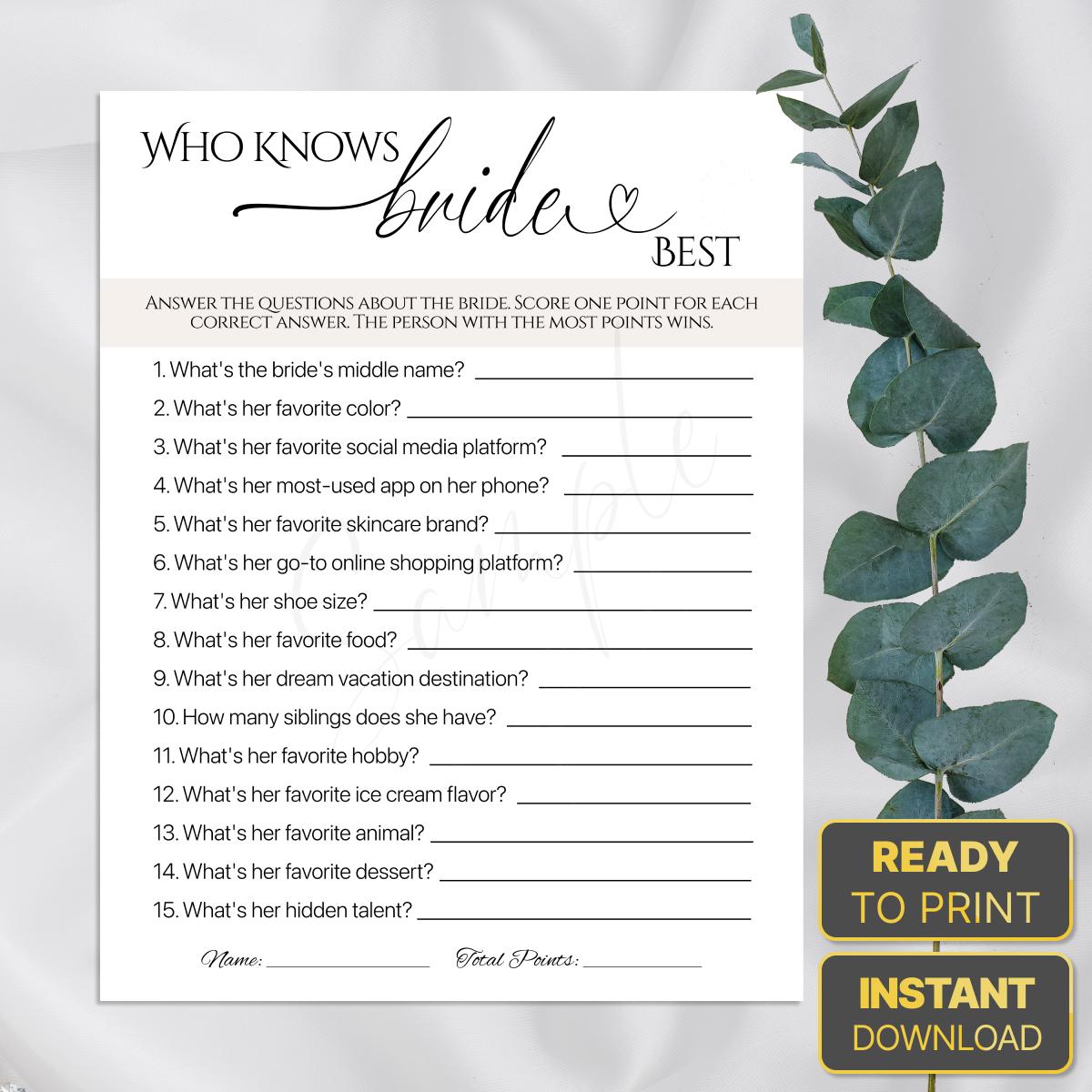 Bridal Shower Who Knows the Bride Best Wedding Shower Who Knows the ...