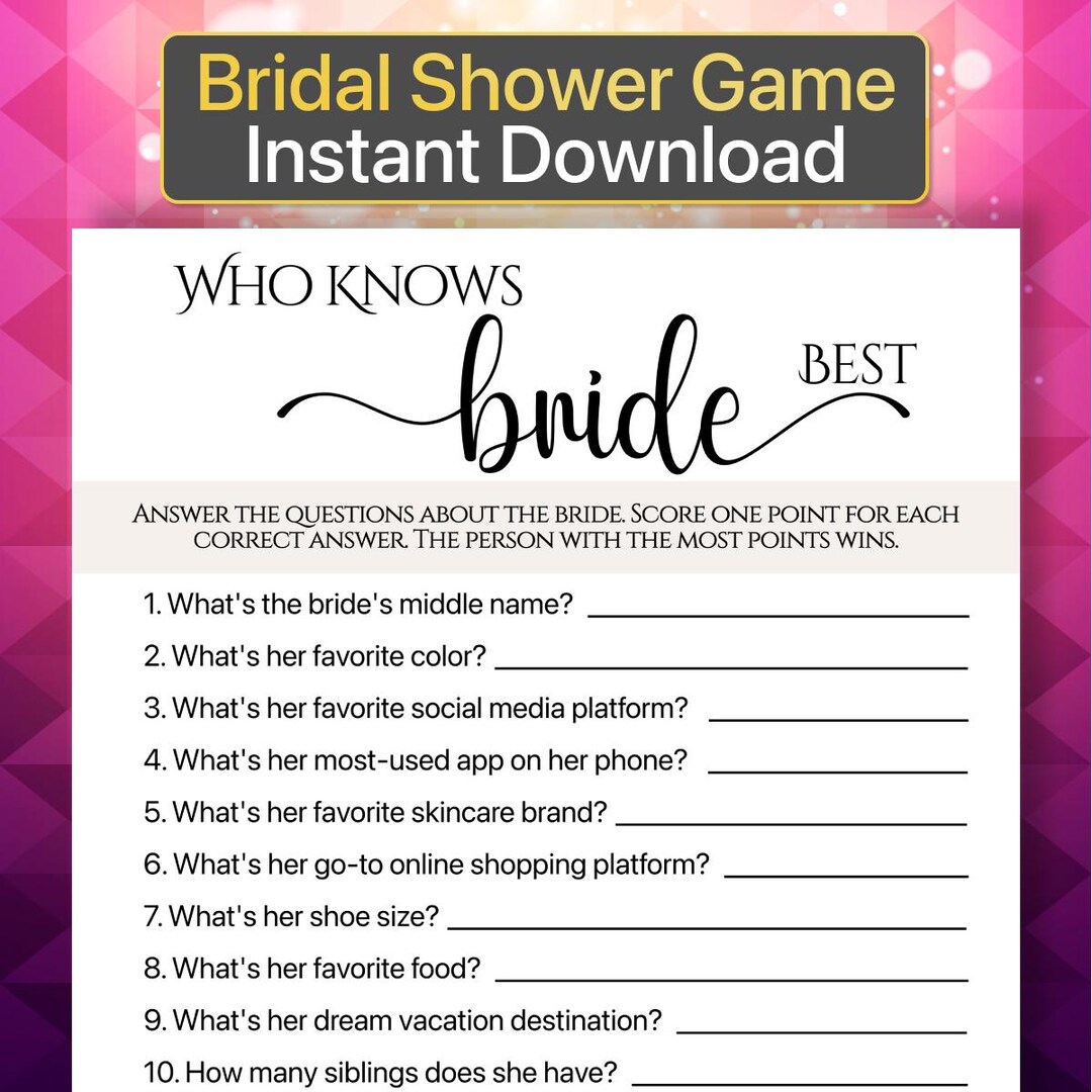 Who Knows the Bride Best Game Printable Wedding Shower Games Printable ...