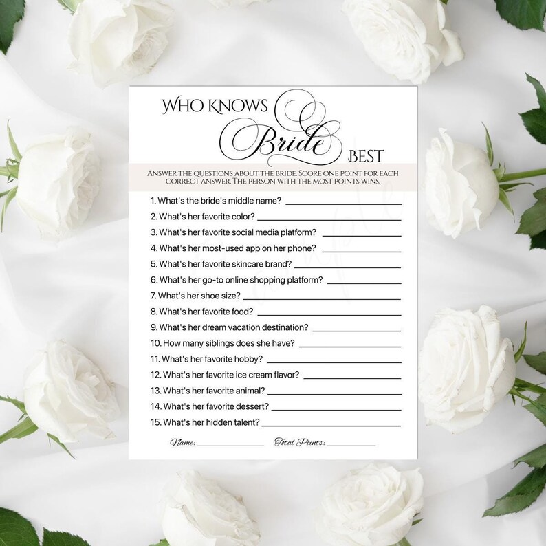 Bridal Shower Games Printable Bridal Shower Game Who Knows the Bride ...