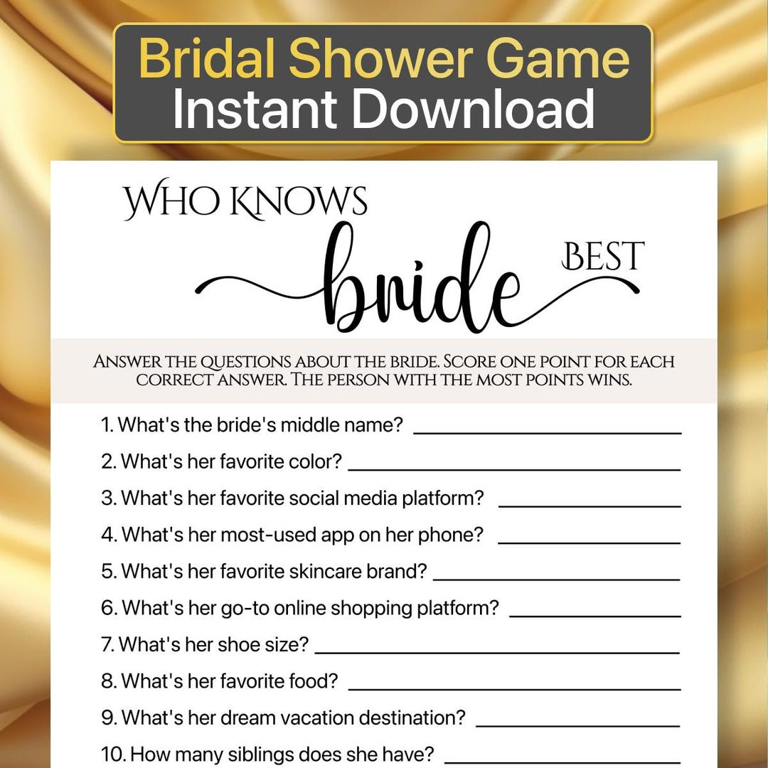 Bridal Shower Games Printable Bridal Shower Game Who Knows the Bride ...