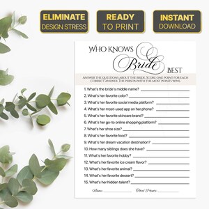 Bridal Shower Games Printable Bridal Shower Game Who Knows the Bride ...