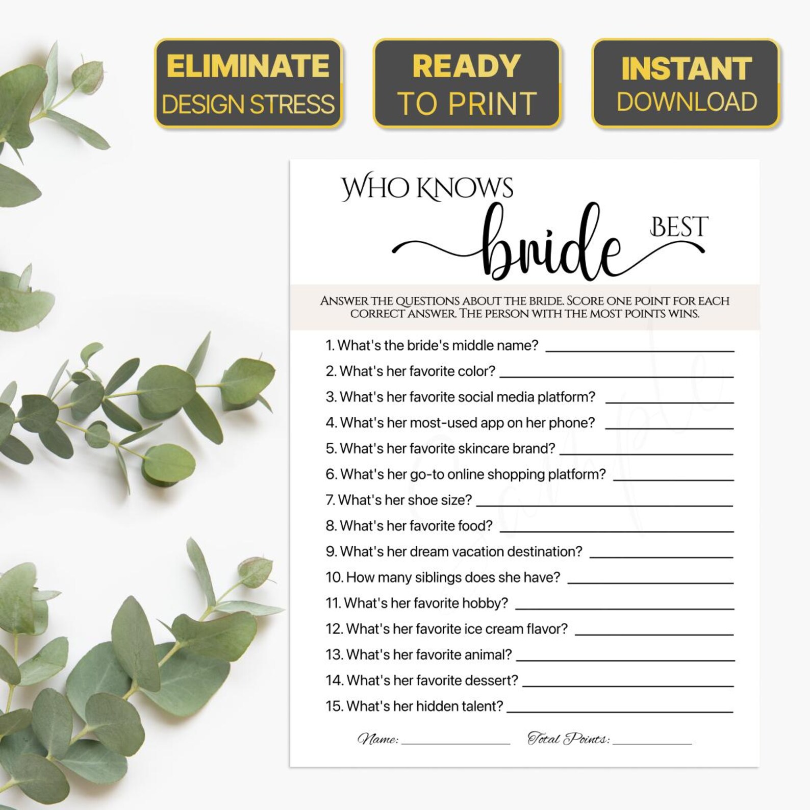 Bridal Shower Who Knows the Bride Best Bridal Shower Game Who Knows the ...