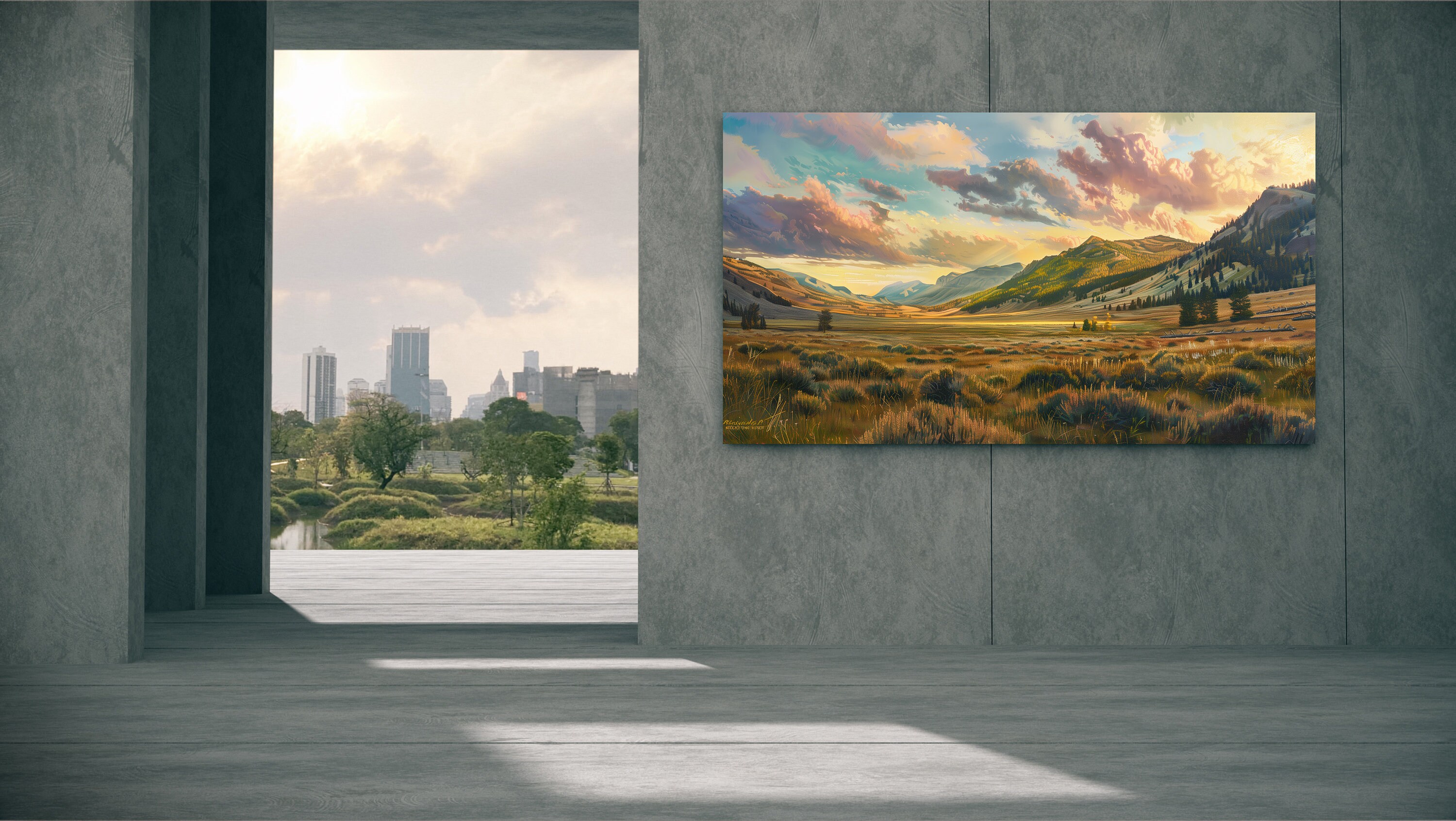 Yellowstone Lamar Valley Oil Painting Print | Warm Sunlight Landscape ...