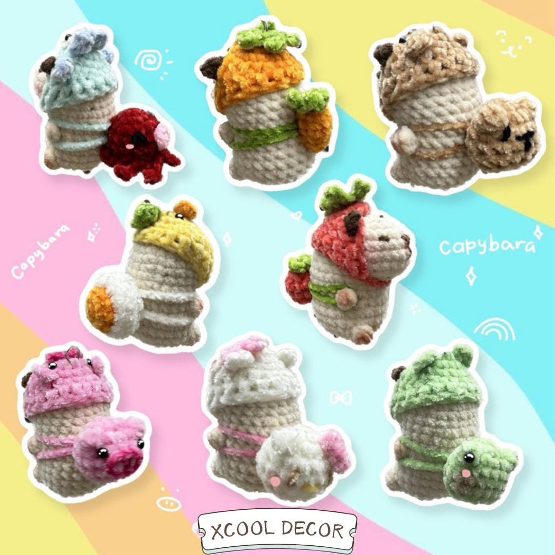 Crochet Capybara With Bag Keychain, Crochet Amigurumi Capybara, Crochet ...
