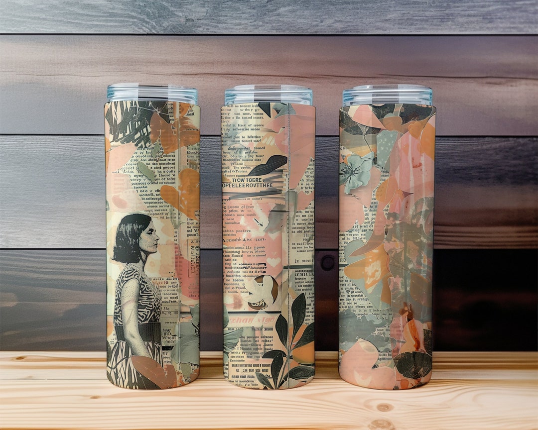 Vintage Collage 20oz Skinny Tumbler Wrap, Seamless Tapered Design ...
