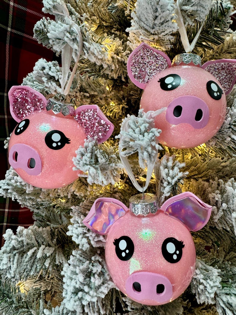 Pink Glitter Pig Ornament: Farm Animal Christmas Decor - Etsy