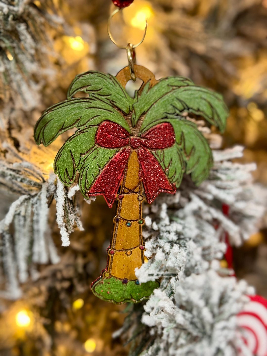Hand-painted Wooden Palm Tree Christmas Ornament - Tropical Holiday ...