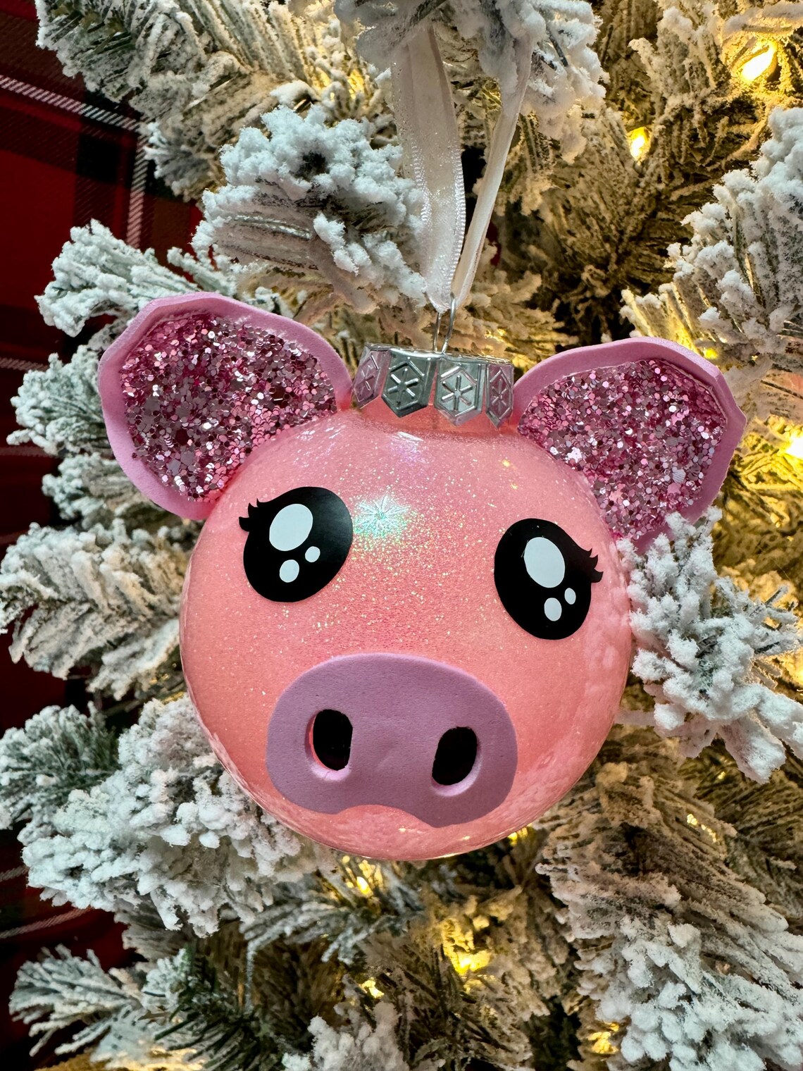 Pink Glitter Pig Ornament: Farm Animal Christmas Decor - Etsy