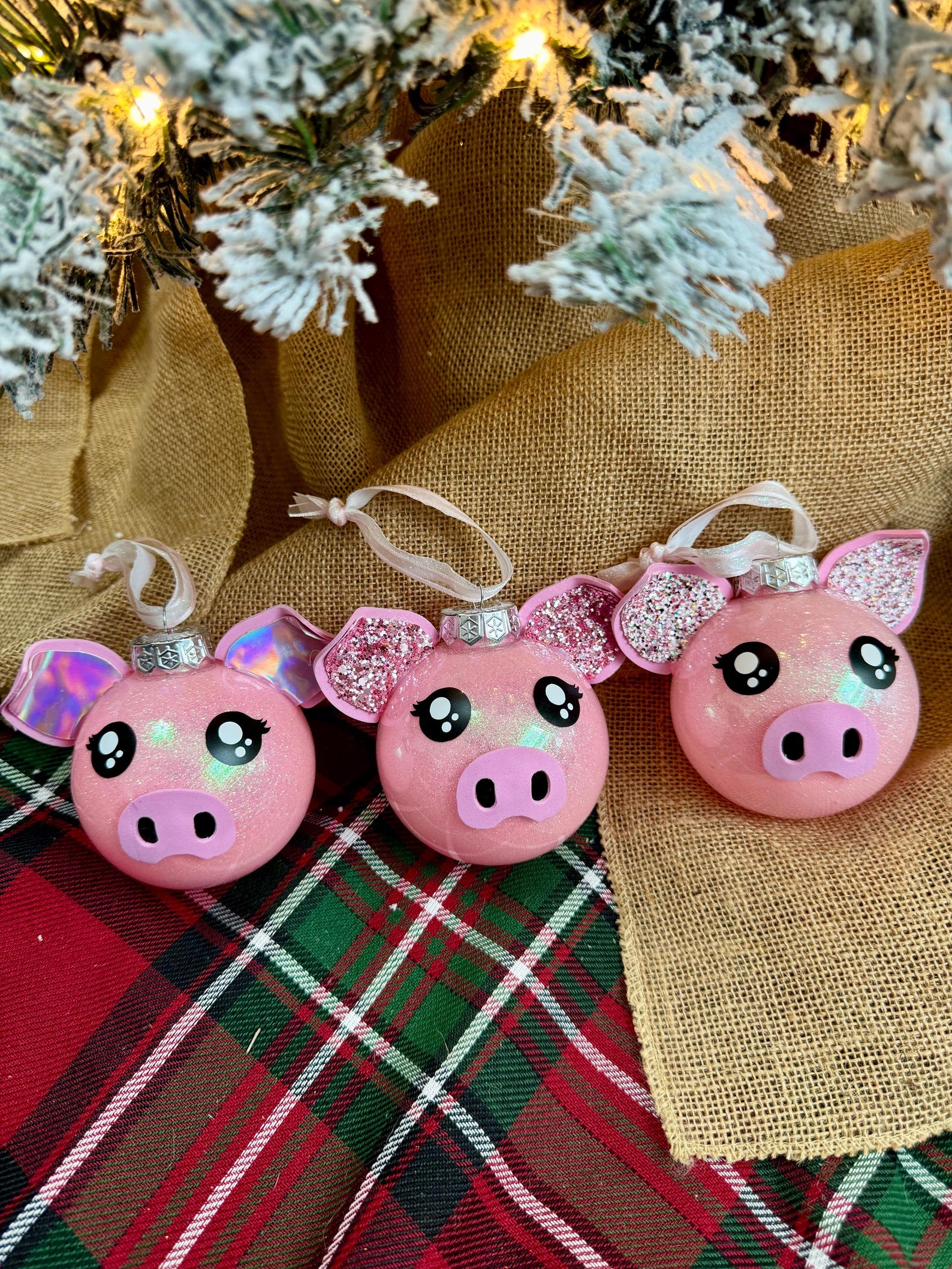 Pink Glitter Pig Ornament: Farm Animal Christmas Decor - Etsy