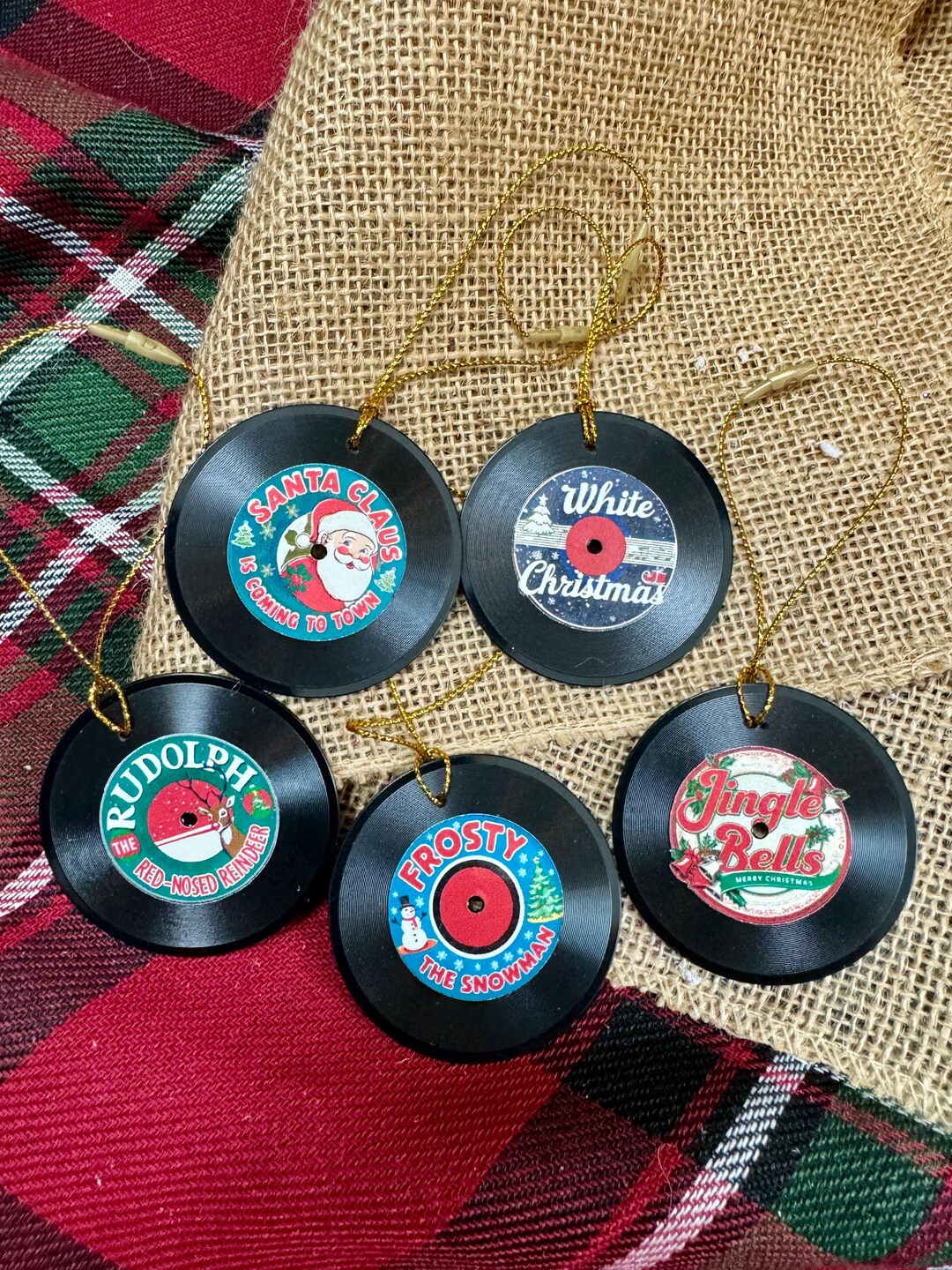 Mini Vinyl Record Ornaments - Set of 5 Classic Christmas Song Designs ...