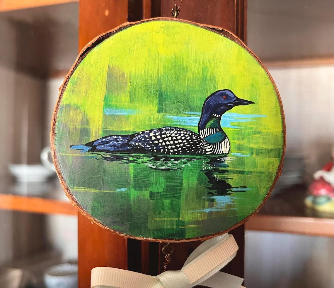 Common Loon With Bell & Bow, Painted Handmade Wood Ornament or Wall ...