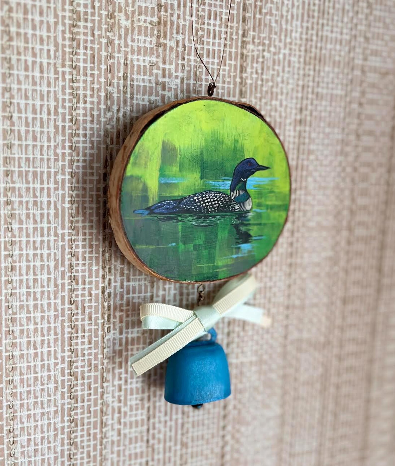 Common Loon With Bell & Bow, Painted Handmade Wood Ornament or Wall ...