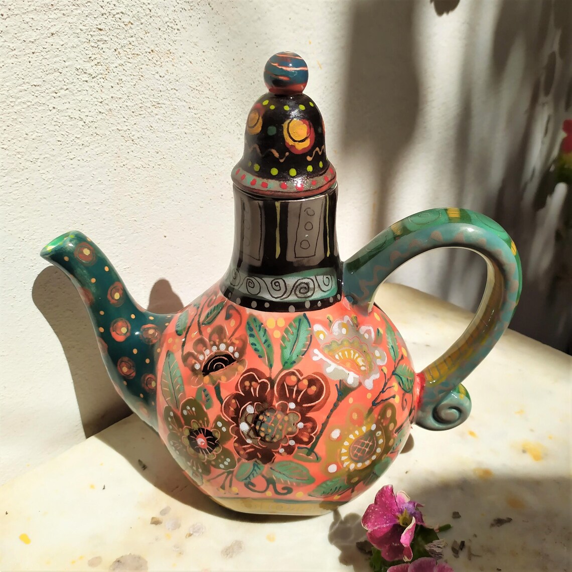 Magical Teapot Coral Pink With Fabulous Creature and - Etsy